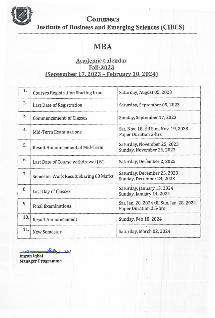 Academic Calendar – CIBES