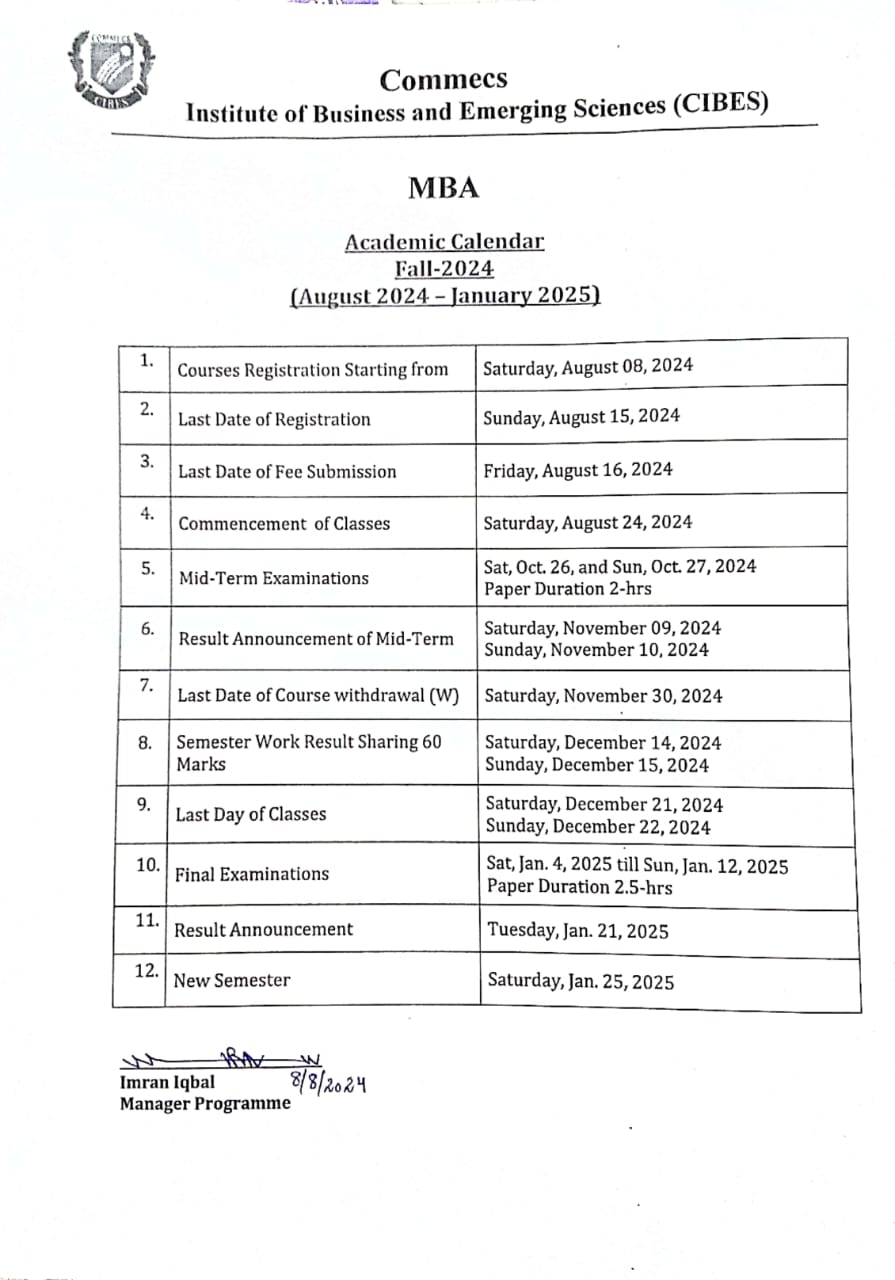 Academic Calendar – CIBES